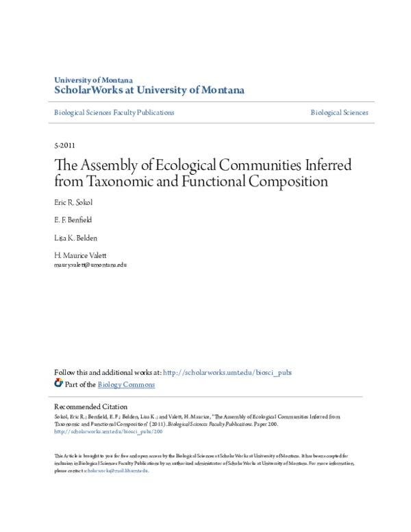 (PDF) The Assembly of Ecological Communities Inferred from Taxonomic ...