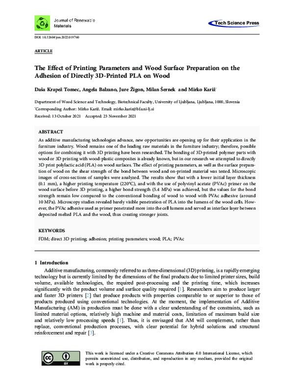 (PDF) The Effect of Printing Parameters and Wood Surface Preparation on the Adhesion of Directly ...