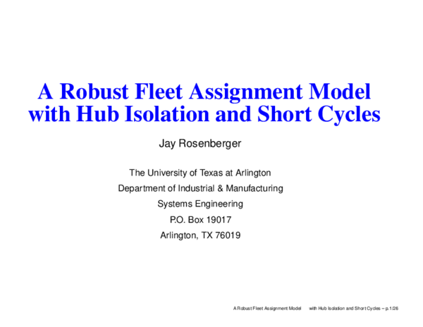 (PDF) A Robust Fleet-Assignment Model with Hub Isolation and Short Cycles | Jay Rosenberger ...