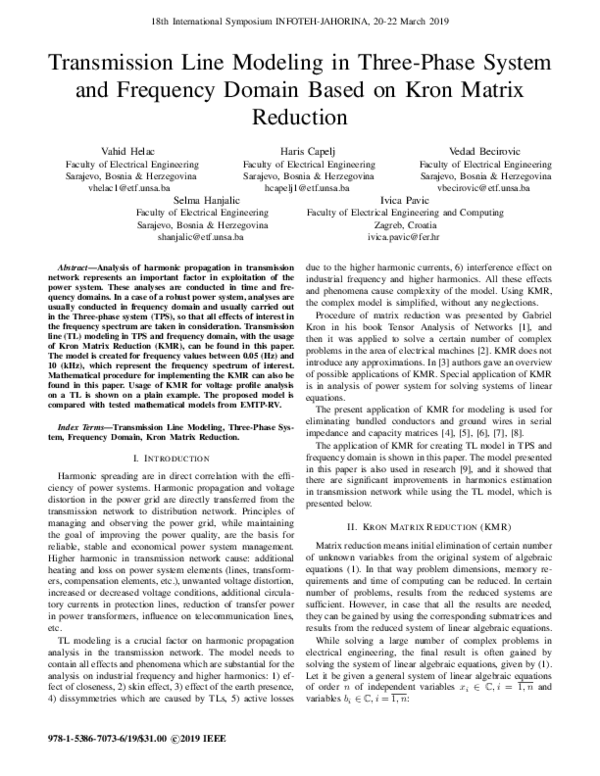Pdf Transmission Line Modeling In Three Phase System And Frequency Domain Based On Kron Matrix