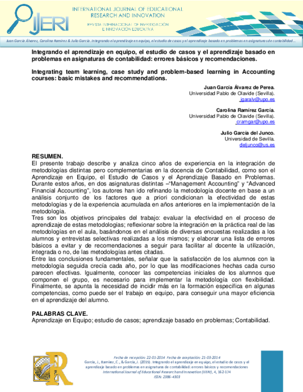 (PDF) Integrando el aprendizaje en equipo , el estudio de casos y el aprendizaje basado en ...