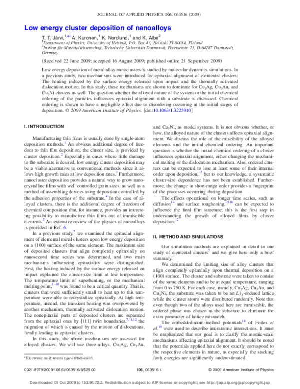 (PDF) Low energy cluster deposition of nanoalloys
