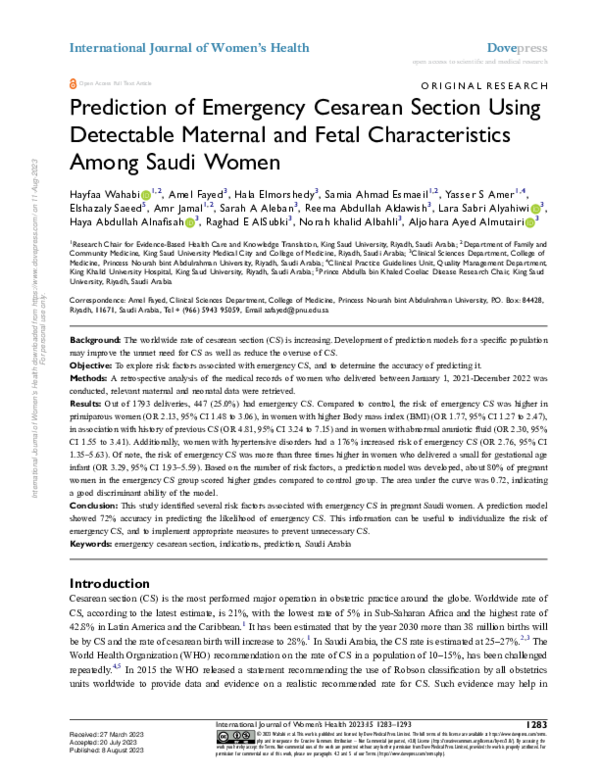 (PDF) Prediction of Emergency Cesarean Section Using Detectable Maternal and Fetal ...