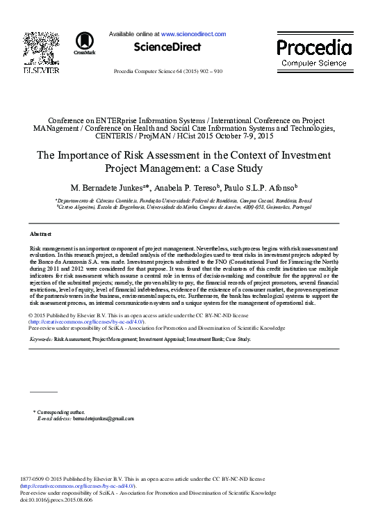 (PDF) The Importance of Risk Assessment in the Context of Investment Project Management: A Case ...