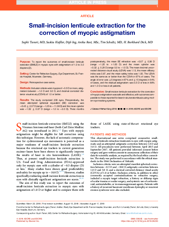 (PDF) Small incision lenticule extraction for the correction of high myopia