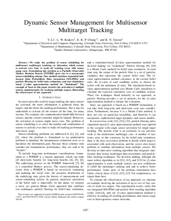 (PDF) Dynamic Sensor Management for Multisensor Multitarget Tracking