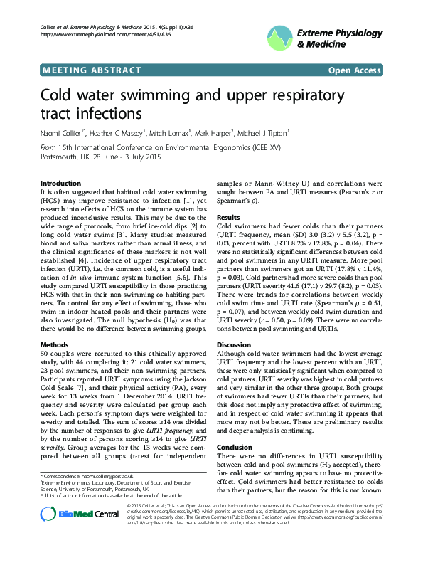 (PDF) Cold water swimming and upper respiratory tract infections
