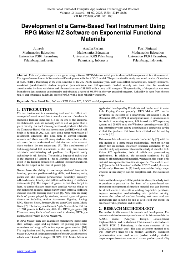 (PDF) Development of a Game-Based Test Instrument Using RPG Maker MZ ...