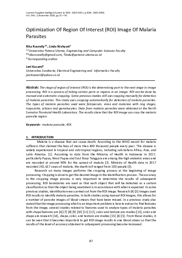 (PDF) Optimization of Region of Interest (ROI) Image of Malaria Parasites