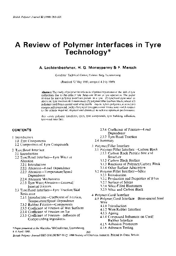 (PDF) A Review of Polymer Interfaces in Tyre Technology