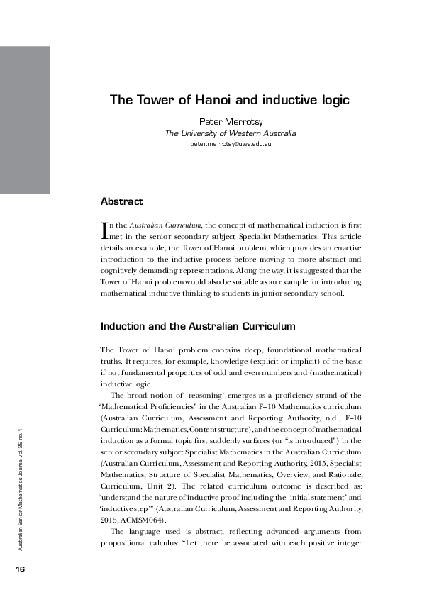 (PDF) The Tower of Hanoi and inductive logic