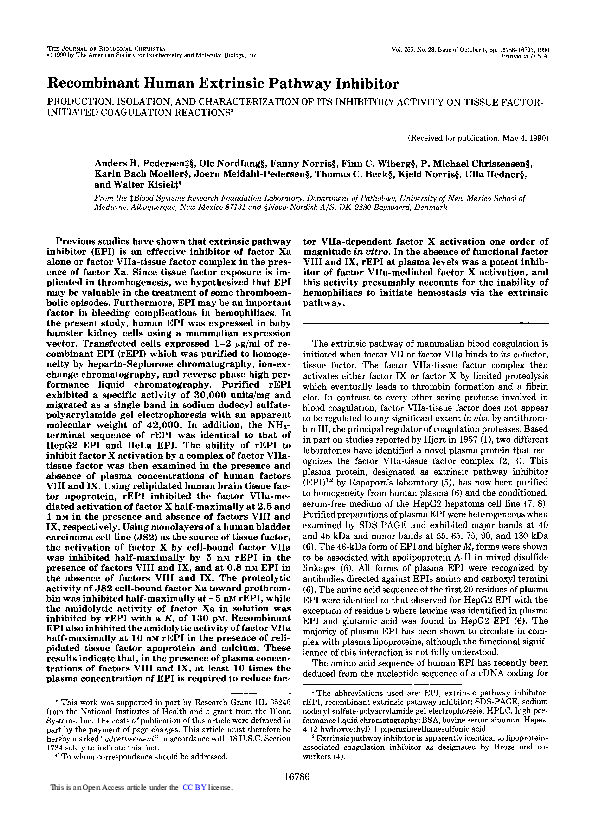 (PDF) Recombinant human extrinsic pathway inhibitor. Production ...