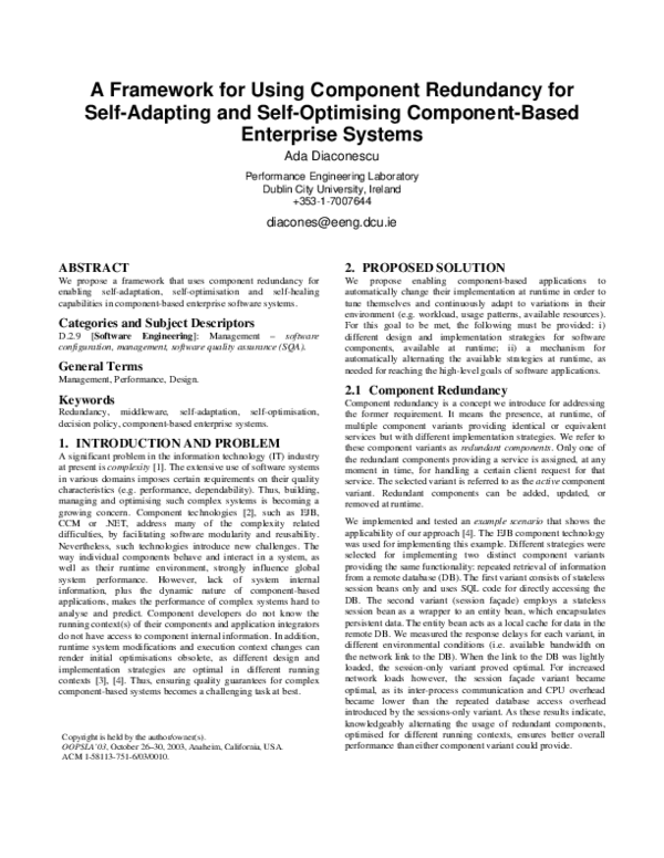 (PDF) A Framework for Using Component Redundancy for self-Optimising and self-Healing Component ...