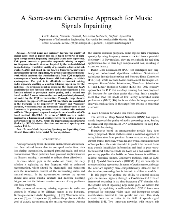 (PDF) A Score-aware Generative Approach for Music Signals Inpainting