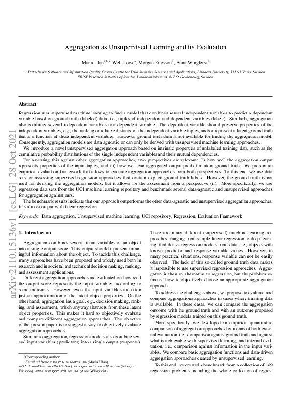 (PDF) Aggregation as Unsupervised Learning and its Evaluation | Anna Wingkvist - Academia.edu