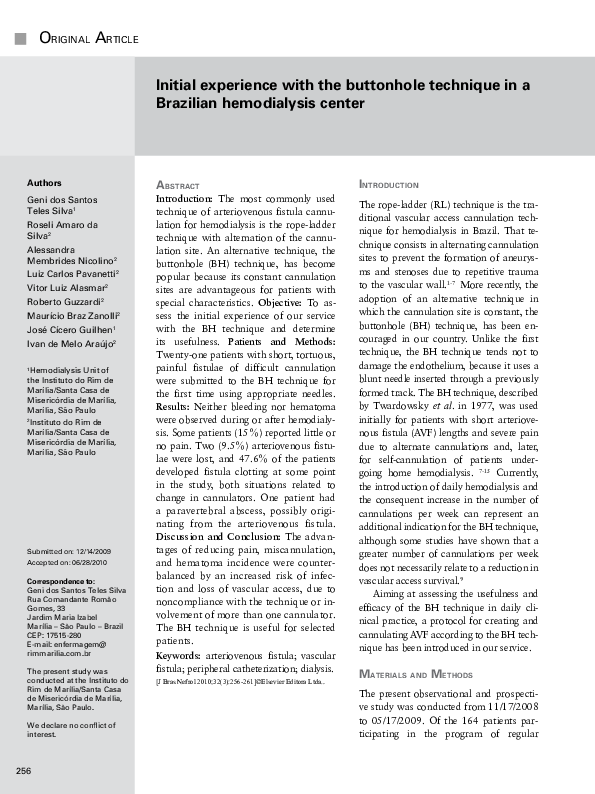 (PDF) Experiência inicial com a técnica de buttonhole em um centro de ...