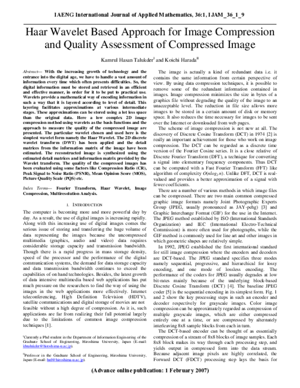 (PDF) Haar Wavelet Based Approach for Image Compression and Quality ...