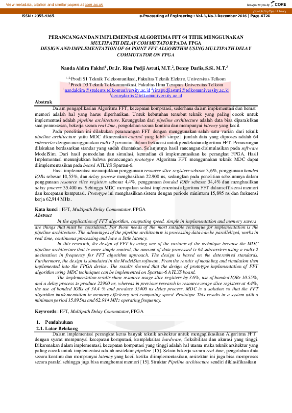 (PDF) Perancangan Dan Implementasi Algortima Fft 64 Titik Menggunakan Multipath Delay Commutator ...