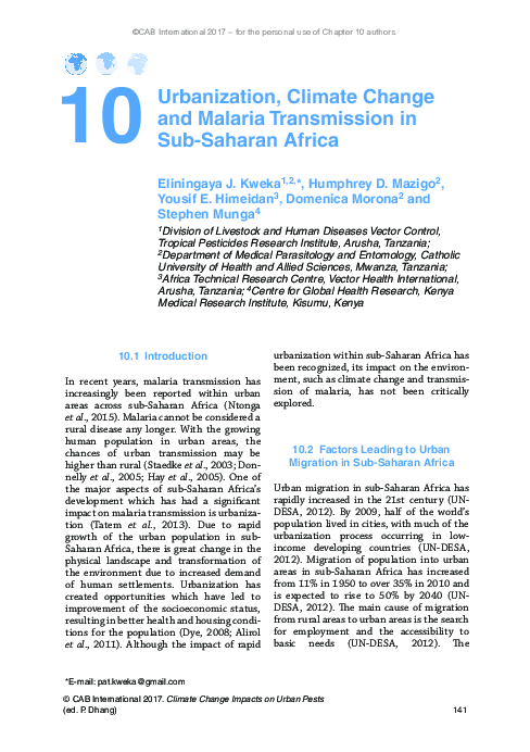 (PDF) Urbanization, climate change and malaria transmission in sub ...