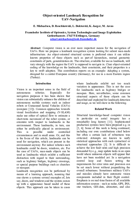 (PDF) Object-oriented landmark recognition for UAV-navigation