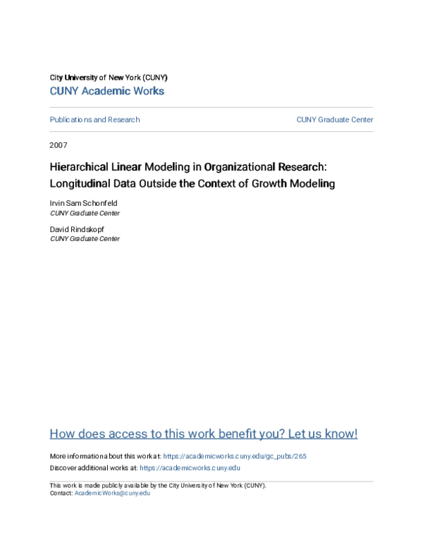 (PDF) Hierarchical Linear Modeling in Organizational Research