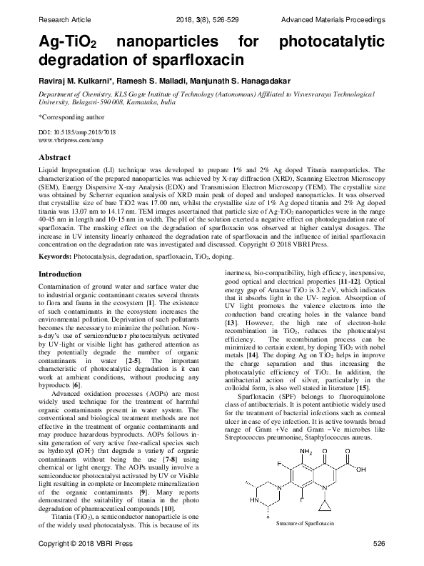 (PDF) Ag-TiO2 nanoparticles for photocatalytic degradation of sparfloxacin
