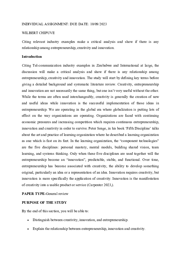 (DOC) INDIVIDUAL ASSIGNMENT: DUE DATE: 10/09/2023