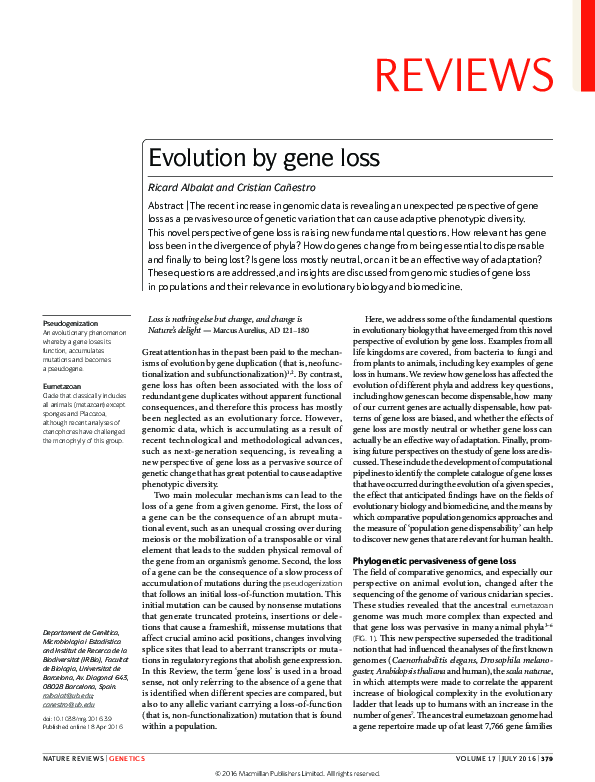 (PDF) Evolution by gene loss