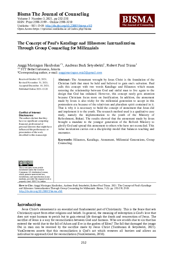 (PDF) The Concept of Paul's Katallage and Hilasmos: Internalization ...