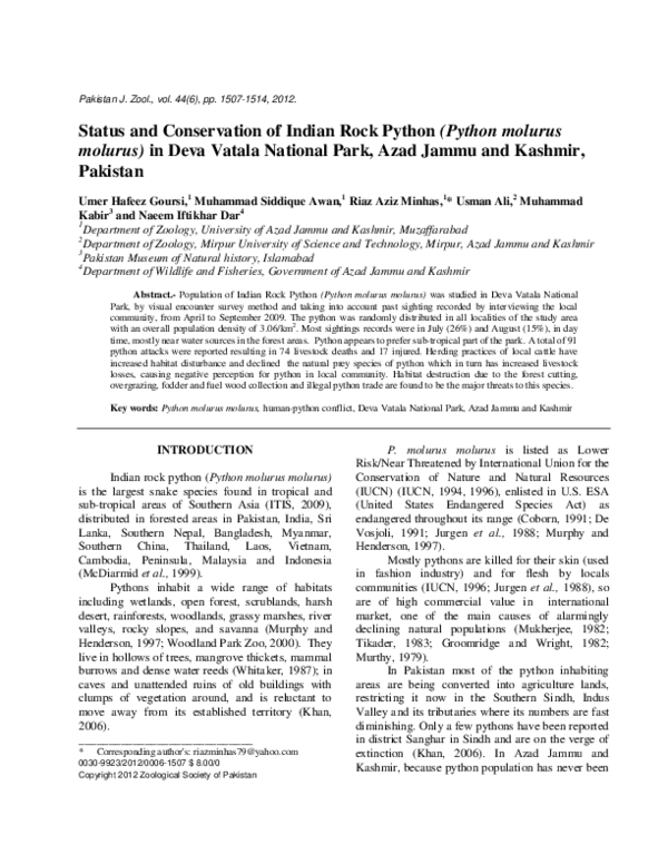 (PDF) Status and Conservation of Indian Rock Python (Python molurus ...