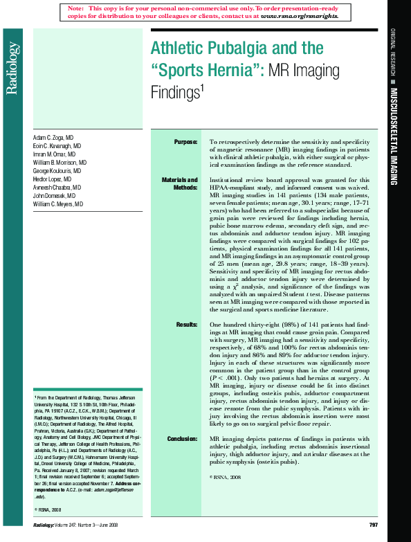 (PDF) Athletic Pubalgia and the “Sports Hernia”: MR Imaging Findings