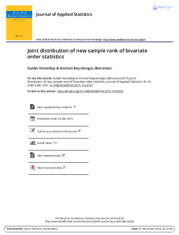 (PDF) Joint distribution of new sample rank of bivariate order statistics