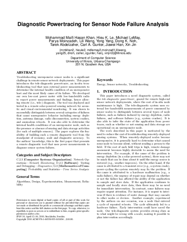 (PDF) Diagnostic powertracing for sensor node failure analysis