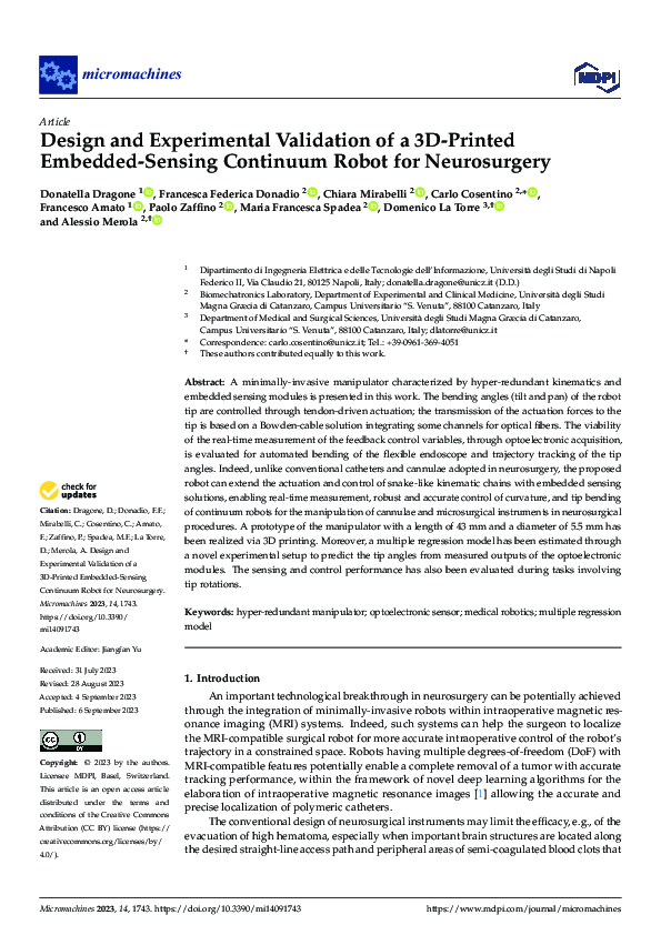 (PDF) Design and Experimental Validation of a 3D-Printed Embedded-Sensing Continuum Robot for ...