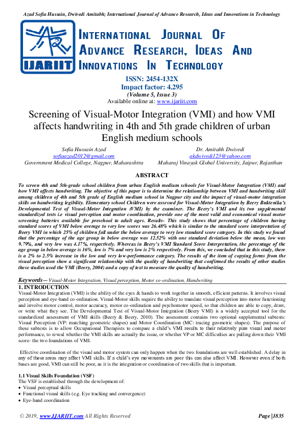 (PDF) Screening of Visual-Motor Integration (VMI) and how VMI affects ...