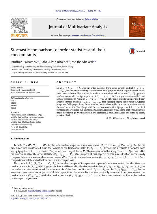 (PDF) Stochastic comparisons of order statistics and their concomitants