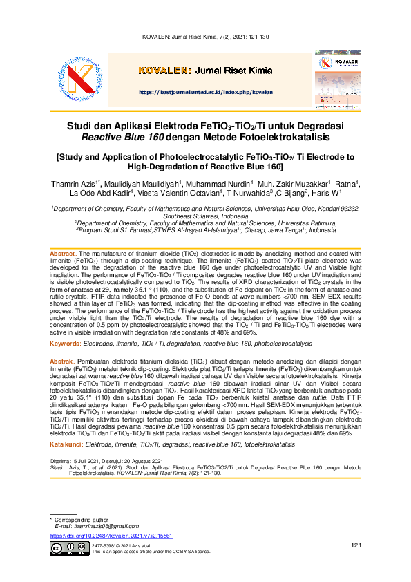 (PDF) Studi dan Aplikasi Elektroda FeTiO3-TiO2/Ti untuk Degradasi ...