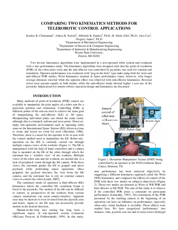 (PDF) Comparing two kinematics methods for telerobotic control ...