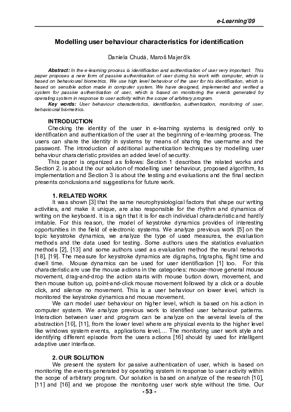 (PDF) Modelling user behaviour characteristics for identification