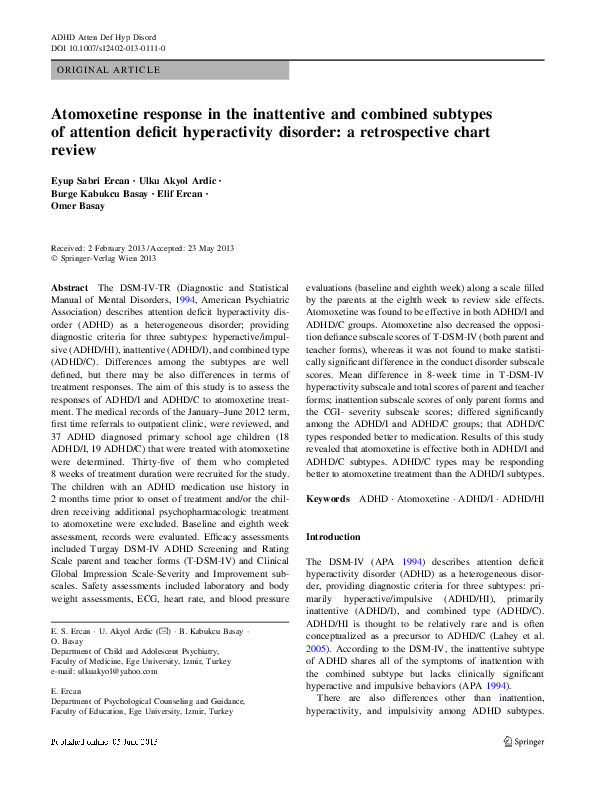 (PDF) Atomoxetine response in the inattentive and combined subtypes of attention deficit ...