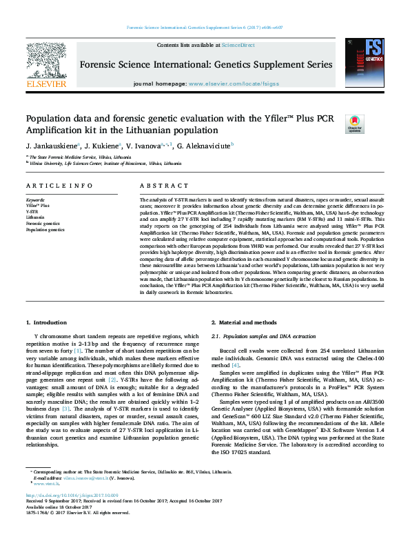 (PDF) Population data and forensic genetic evaluation with the Yfiler™ Plus PCR Amplification ...