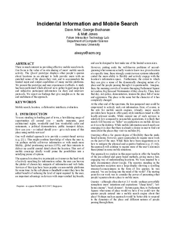 (PDF) Incidental information and mobile search