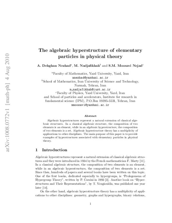 (PDF) The algebraic hyperstructure of elementary particles in physical ...