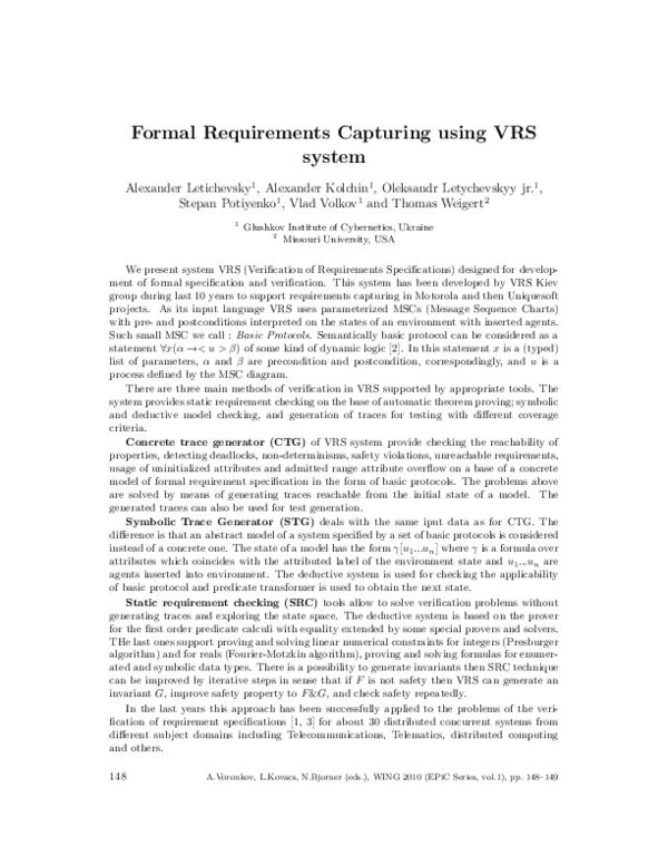 (PDF) Formal Requirements Capturing using VRS system | Vladyslav Volkov - Academia.edu
