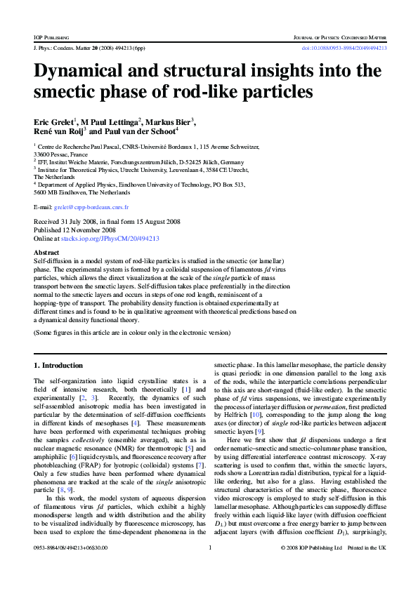 (PDF) Dynamical and structural insights into the smectic phase of rod ...