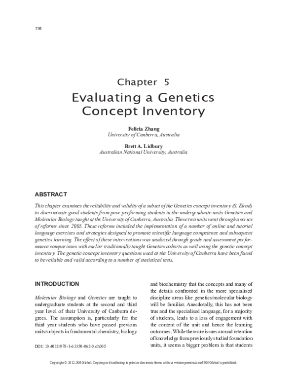 (PDF) Evaluating a Genetics Concept Inventory
