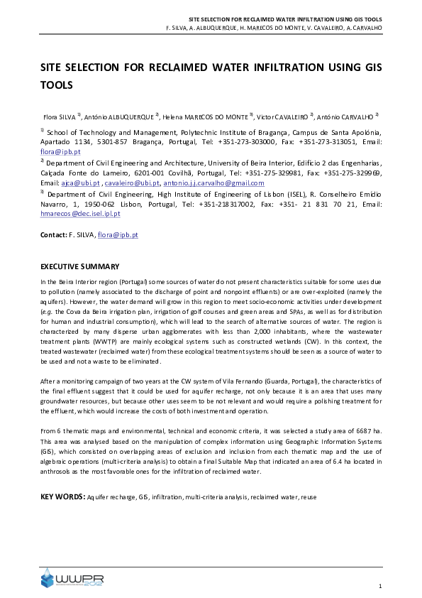 (PDF) Site selection for reclaimed water infiltration using GIS tools ...