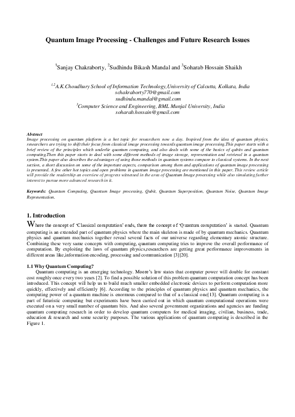 (PDF) Quantum Image Processing -- Challenges and Future Research Issues