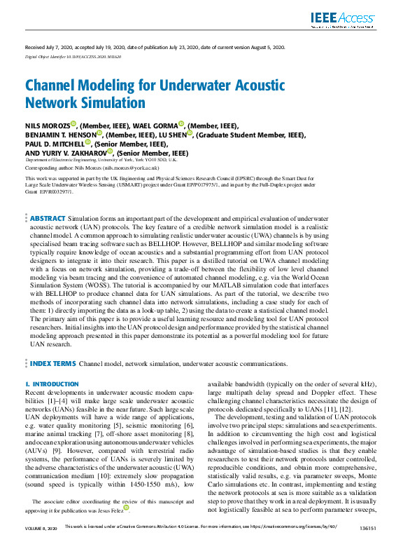 (PDF) Channel Modeling for Underwater Acoustic Network Simulation