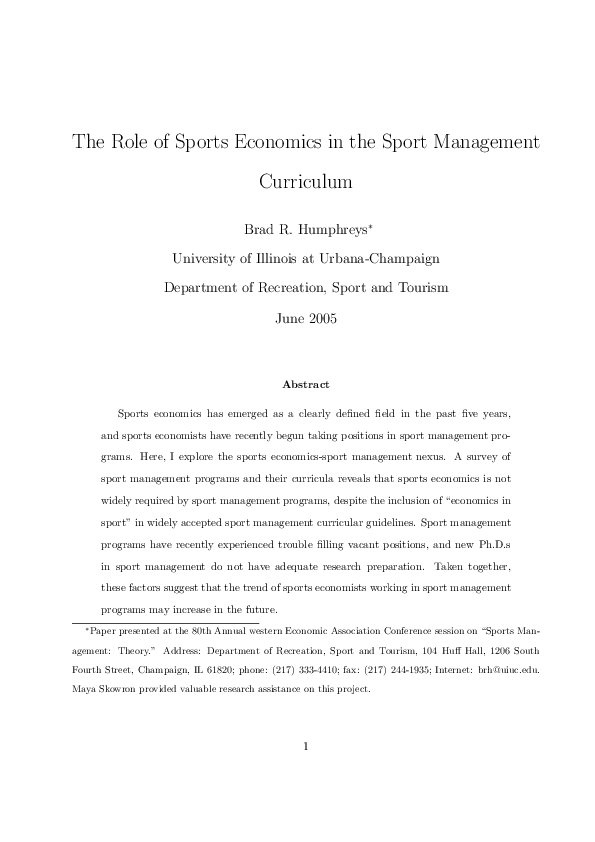 (PDF) The Role of Sport Economics in the Sport Management Curriculum